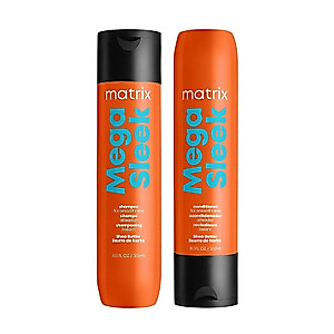 Matrix Mega Sleek Shampoo and Conditioner Set | Smoothing, Anti-Frizz, Detangling | For Dry, Damaged & Frizzy Hair | Nourishes with Shea Butter | Vegan