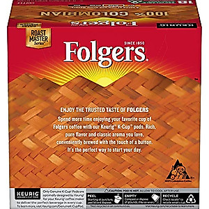 Folgers K Cups 100% Colombian Coffee for Keurig Makers, Medium Roast, 72 Count