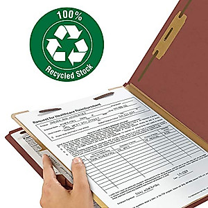 Smead 100% Recycled Pressboard Classification File Folder, 1 Divider, 2" Expansion, Letter Size, Red, 10 per Box (13724)