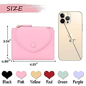 Sunwel Fashion Small Wallet with Heart Bifold Wallet Zipper Pocket Cash Card Holder Coin Purse for Women Girls (PINK)