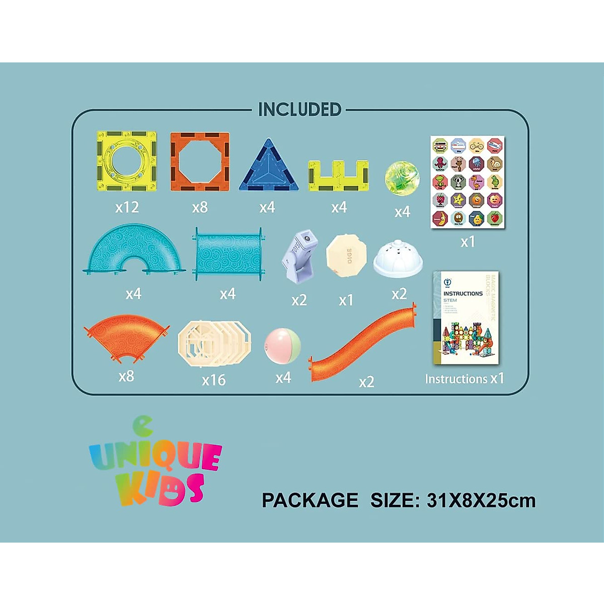 UNIQUE KIDS Magnetic Tiles Building Blocks with Marble Run STEM Toys STEAM Toys for Kids Ages 3-10+Year Old Boys Girls Best Christmas Birthday Gift (110 pcs)