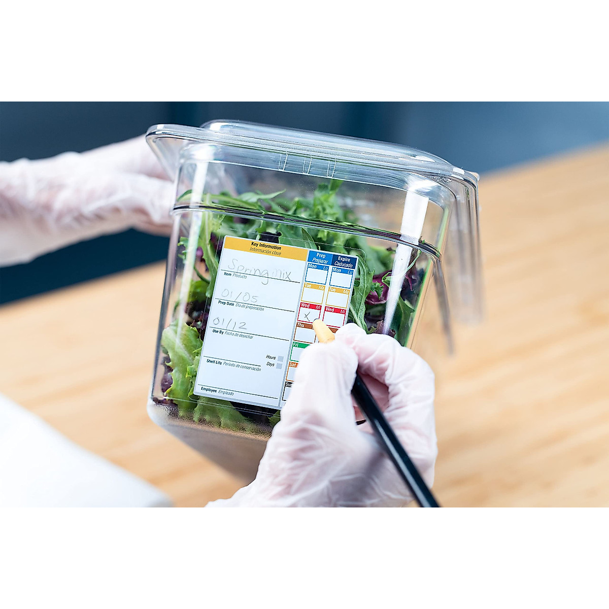 Carlisle FoodService Products Storplus Permalabel Food Storage Container Food Pan with Integrated Label for Kitchen and Restaurant, Polycarbonate, 1/3 Size 6 Inches Deep, Clear - (Pack of 6)