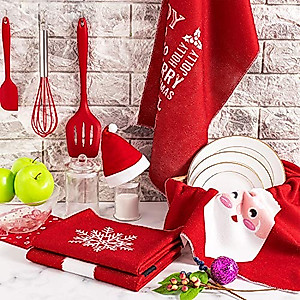 Whaline Red Christmas Kitchen Towel Set, 18" x 28" Santa Claus Snowflake Dishtowels Oversized Tea Dish Towels for Holiday, Home Decor, Gift-Christmas, 4 Pack