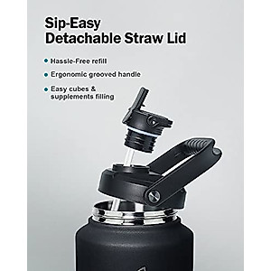 BUZIO Insulated Gallon Water Bottle with Straw Lid and Carrying Sleeve, 128oz Stainless Steel Water Jug with Two Stainless Steel Cups, Hot Cold Metal Canteen Water Flask, Black