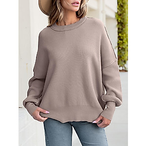 ANRABESS Women Crewneck Batwing Long Sleeve 2024 Fall Oversized Side Slit Ribbed Knit Pullover Sweaters Top Cozy Outfits Pink Apricot Large