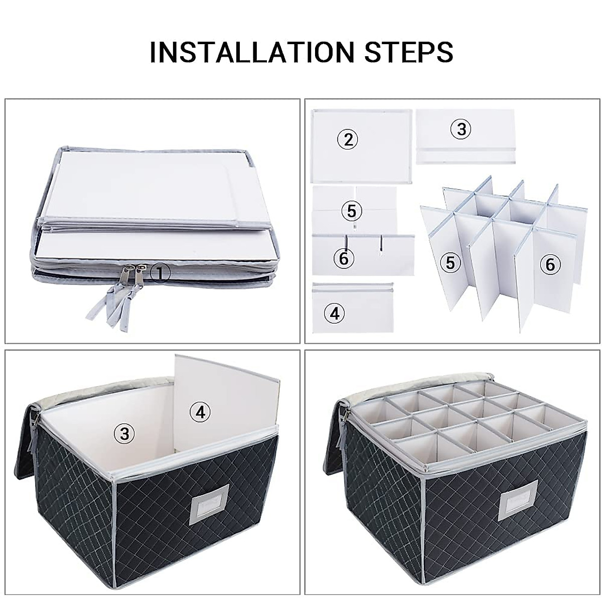 VERONLY 2 Pack Stemware Storage Box China Storage Case - Holds 24 Wine Glasses or Crystal Glassware Containers with Lable Window,Fully-Padded Inside with Hard Sides(15.5" x 12.5"x 10")