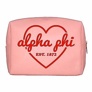 Sorority Shop Alpha Phi Makeup Bag - Multi-Purpose PU Leather, Water-Resistant Makeup travel bag with Licensed Design and Zipper Closure, Perfect Alpha Phi Sorority Gifts for Women