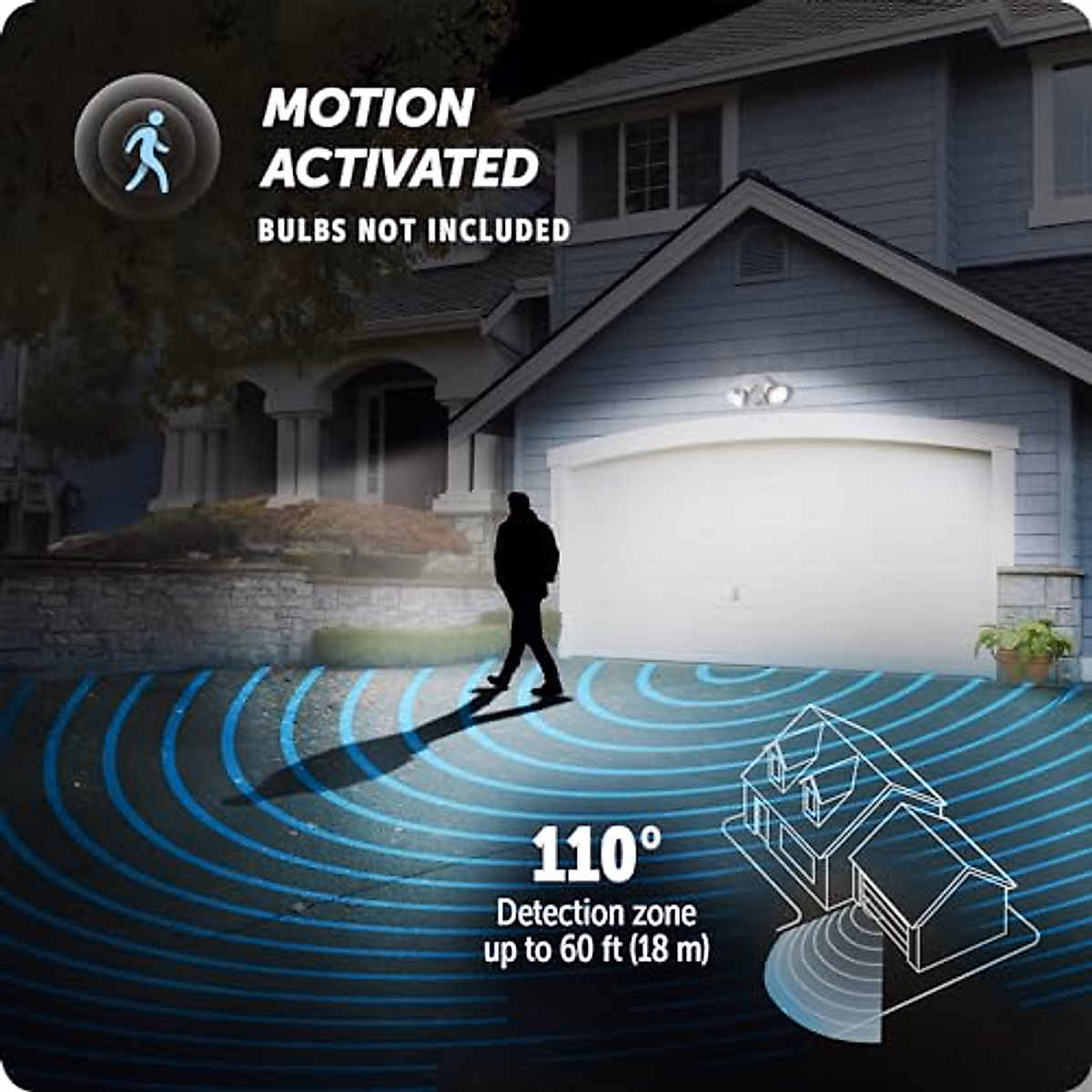 Globe Electric 17000269 110-Degree 240 W Twin Head White Hardwired Motion Sensor Security Flood Light, Spotlight, Outdoor, Outside House Lights