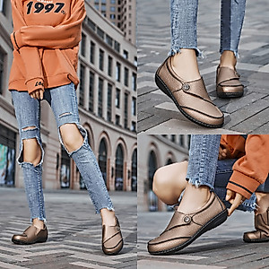 Geoeleph Women's Gold Loafers Casual Slip-Ons Comfort Walking Flats Leather Driving Moccasins 8 M US