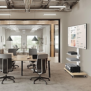 Rolling Floor TV Stand with Swivel Mount for 40-75 Inch Flat Screen/Curved TVs, 3-Shelf Heavy Duty Portable Mobile TV Cart with Wheels, Universal Tall TV Mount Trolley for Home and Office, White