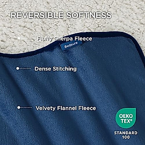Bedsure Waterproof Blanket for Bed - Sherpa Fleece Waterproof Dog Blankets for Large Dogs, Pet Blankets for Bed/Couch/Dog Crate, Soft Plush Reversible Furniture Protector, Twin Size, 80"x60", Blue
