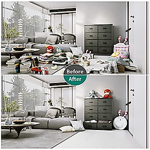 YITAHOME Fabric Dresser for Bedroom, Tall Storage Dresser with 8 Drawers, Black Dresser & Chest of Drawers, Storage Drawer Organizer for Closet, Bedroom, Living Room(Black Grey)