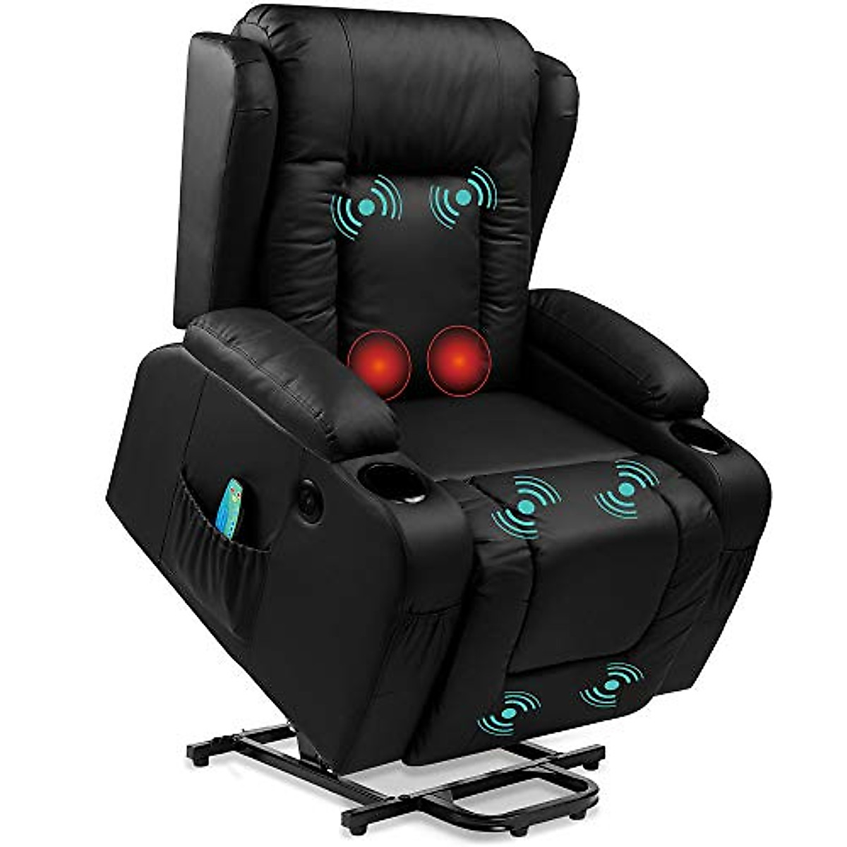 Best Choice Products Electric Power Lift Recliner Massage Chair, Adjustable Furniture for Back, Lumbar, Legs w/ 3 Positions, USB Port, Heat, Cupholders, Easy-to-Reach Side Button - Black