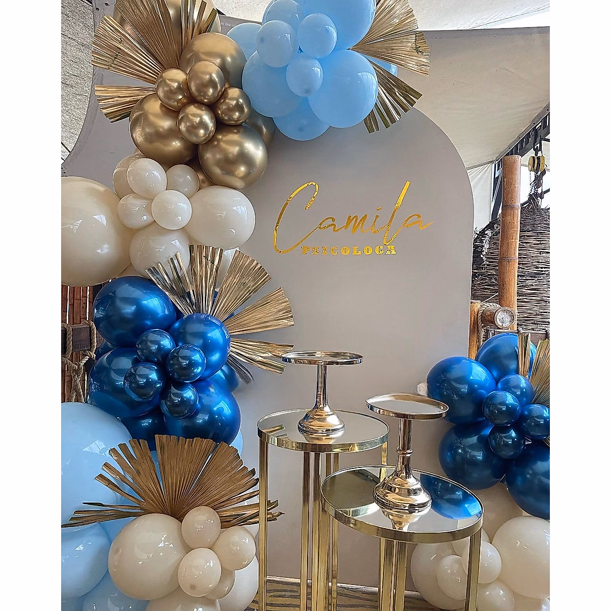 Blue Graduation Balloon Garland Arch Kit Metallic and Macaron Gold and Metallic for Birthday Party Decorations Wedding Bridal Baby Shower Ivory White