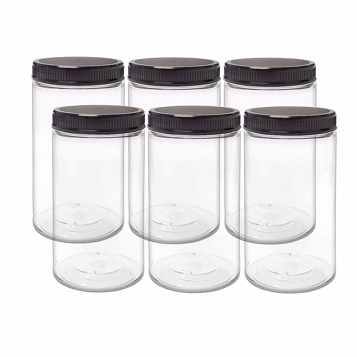 ljdeals 32 oz Clear Plastic Jars with Lids, Storage Containers, Wide Mouth PET Mason Jars, Pack of 6, BPA Free, Food Safe, Made in USA