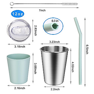 IEBIYO 6 Pack Kids Cups with Straws and Lids Water Spill Proof Toddlers Mugs with Colorful Silicone Sleeves Stainless Steel Cups Tumblers for Cold & Hot Drinks for Children and Adults （12oz