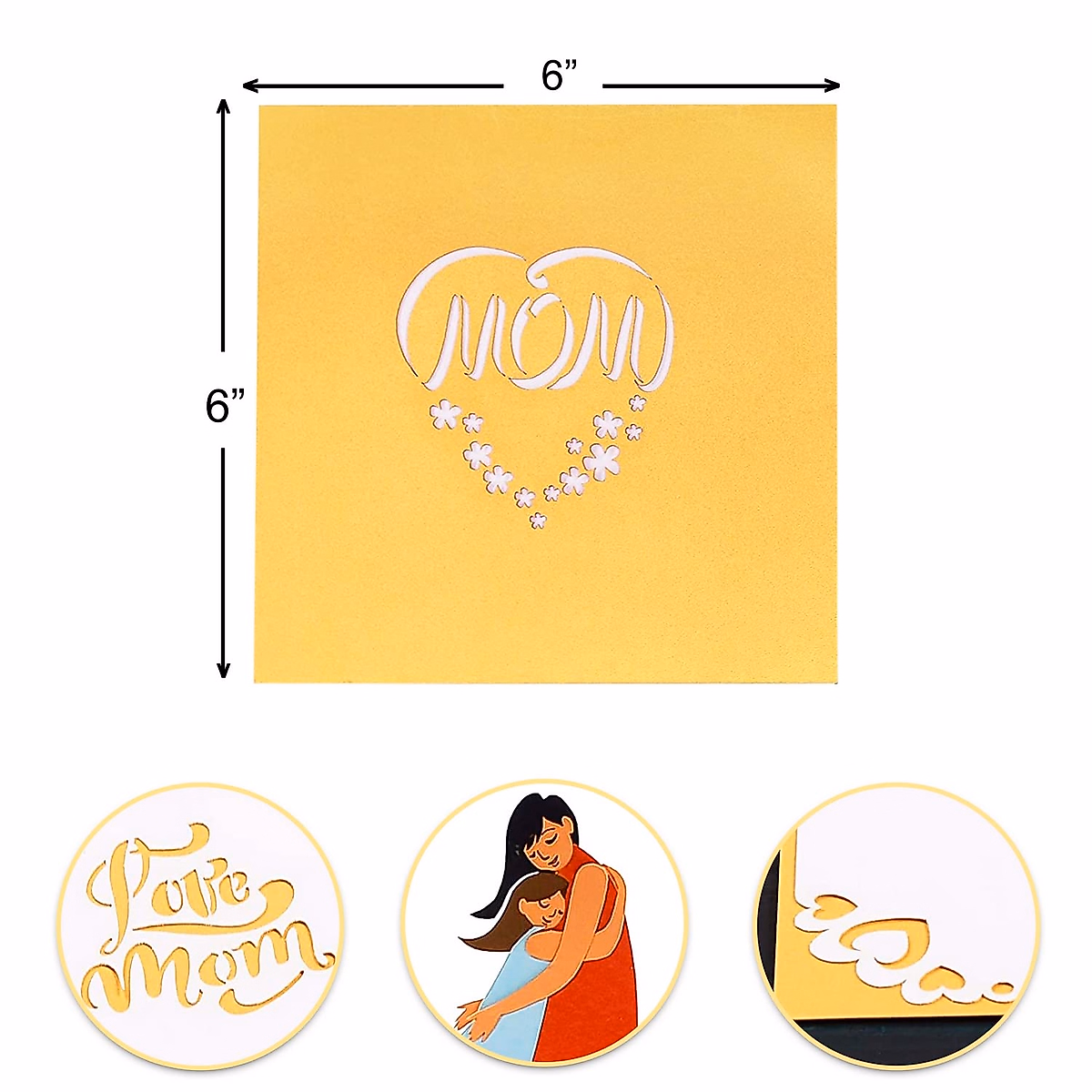 CUTE POPUP - 3D Birthday Pop Up Card for Mom, Handcrafted Greeting Card, Funny Pop Up, Unique Note Card and Sparkling Envelope, Premium Paper - Thinking of You Card for Women, Best Wishes 6''x6''