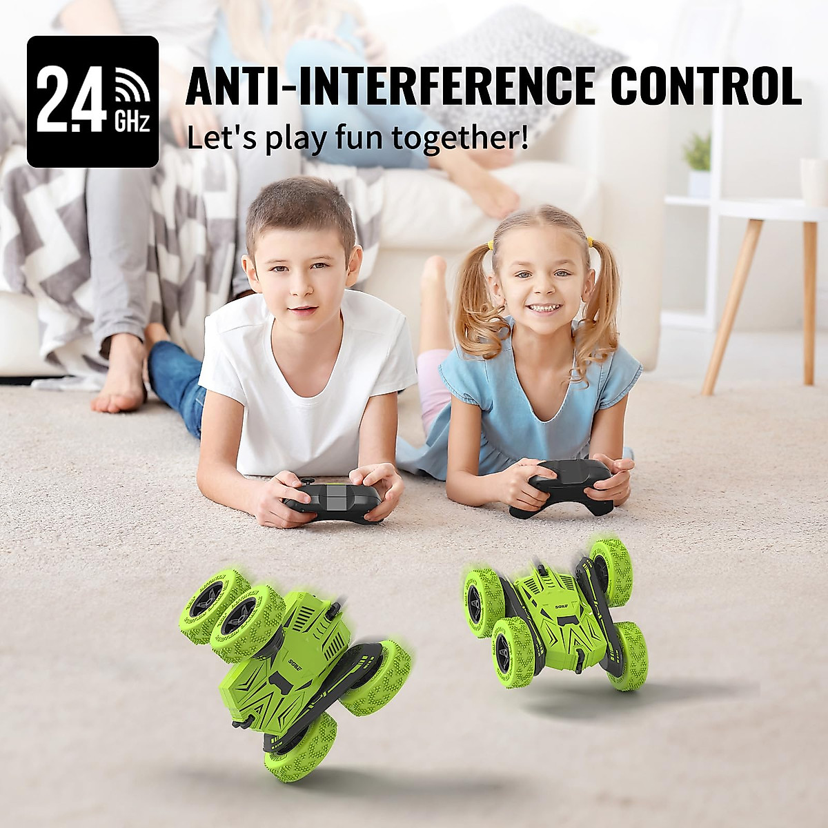 SGILE RC Stunt Car Toy Gift, 4WD Remote Control Car with 2 Sided 360 Rotating Rc Car for Kids Girls Boys Age 6 7 8 12, Green
