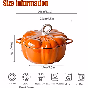 Pumpkin Shaped Dutch Oven Pot with Lid, Cast Iron Pumpkin Dutch Oven, Enamel Coated, Non-Stick Pumpkin Pot, 4 Qt Stew Pot, Serves 3-5, Halloween & Thanksgiving Decor Pot Gift(Orange)