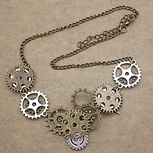 RechicGu Style A Watch Clock Clockwork Hand Gear Cog Steampunk Necklace Vintage Gold and Silver