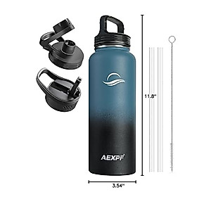 AEXPF 40oz Insulated Water Bottles, Stainless Steel Vacuum Sports Water Bottles with 3 Lids, Reusable Leakproof Metal Thermos, Water Flask Jugs without Sleeve for Gym, Indigo Black Gradient