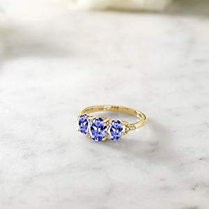 Gem Stone King 10K Yellow Gold Oval Blue Tanzanite and Diamond Accent Engagement Ring For Women (1.67 Cttw, Gemstone Birthstone Available in size 5, 6, 7, 8, 9)