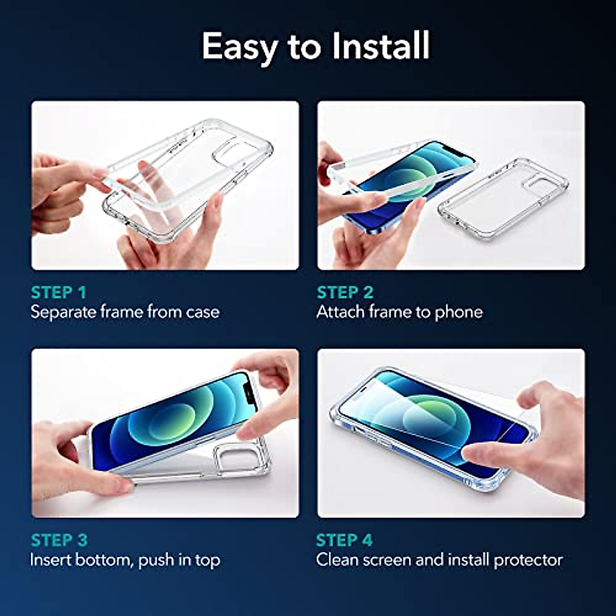 ESR Military-Grade 360° Hybrid Protection Compatible with iPhone 12 Case/iPhone 12 Pro Case [10FT Drop Tested] [Heavy Duty Shockproof ] with [2 Tempered Glass Screen Protectors], 6.1" - Clear