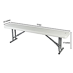 Ontario Furniture- 5 FEET White Lightweight Plastic Indoor/Outdoor Bench for Picnic, Garden, Party, or Even Everyday use, Easily fold-able, Convenient for Extra Seating, 5Ft