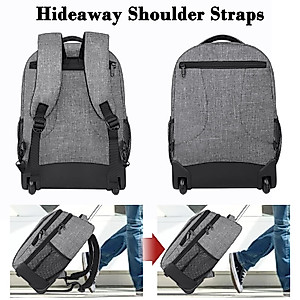 MATEIN Rolling Backpack, Water Resistant Travel Laptop Backpacks with Wheels, Large Roller College Bookbag School Computer Bag Business Luggage Carry on for Men Women Fits 17 Inch Notebook, Grey