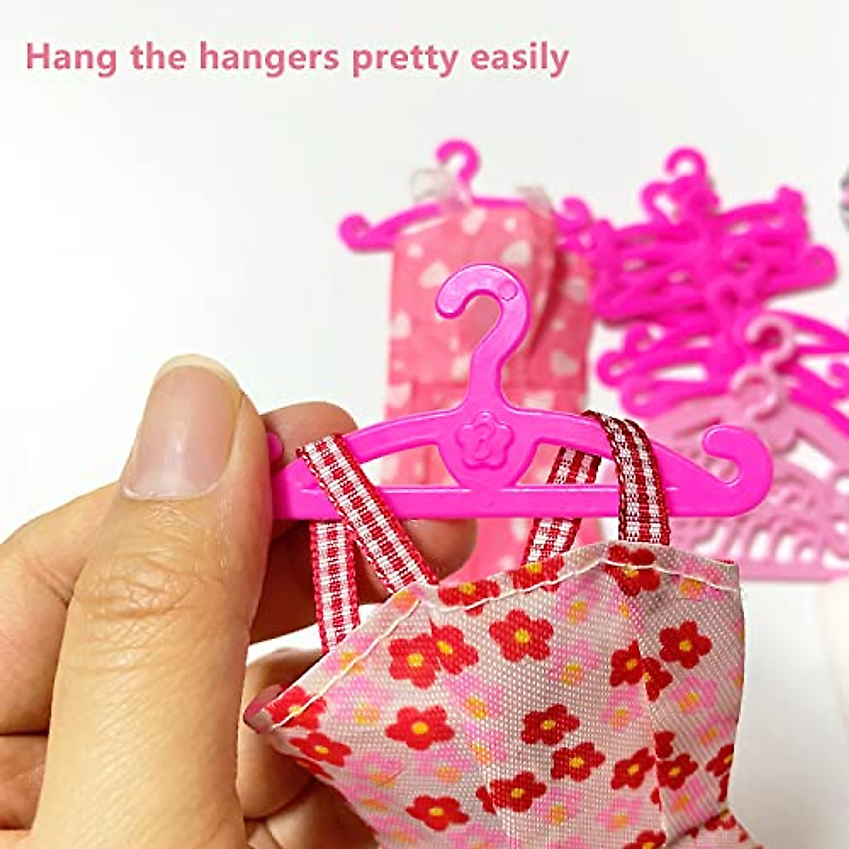 HighFun 55PCS Doll Hangers for Doll Clothes Doll Accessories for 12 inch Dolls 1 Display Rack for Show Doll Clothes
