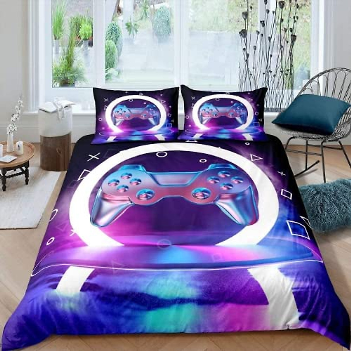 ZCMZMP Gamepad Quilt Cover, Three-Piece Electronic Game Bedding, 3D Gamepad Printing, Suitable for Young Game Fans. (Gamepad9,Twin)