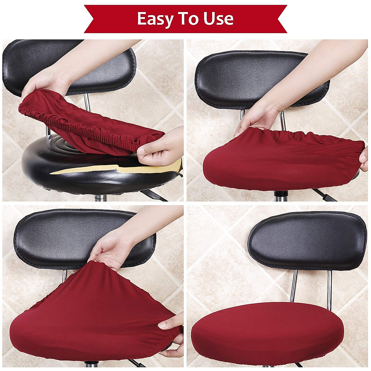 Tatuo Round Bar Stool Seat Covers Washable Stool Cushion Slipcover Elastic Bar Chair Covers for 14-17 Inch Chair (Red, 4 Pieces)