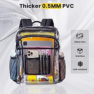 Vorspack Clear Backpack Heavy Duty - Clear Book Bag with Multi-pockets Large See Through Backpack for College Workplace - Black