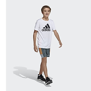 adidas Boys' Clashing 3-Stripes Shorts, Grey/Orange, Small