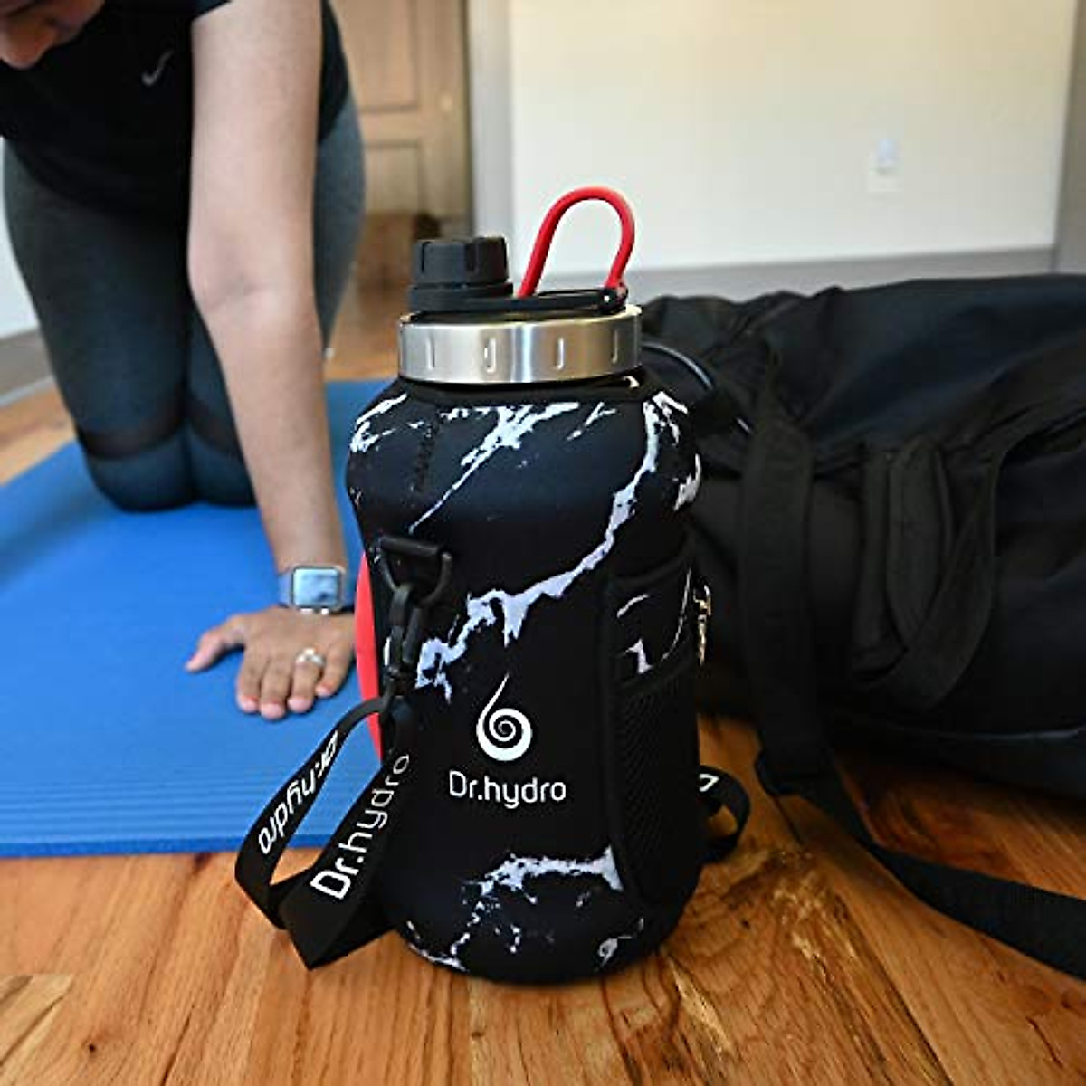 DR.HYDRO Half Gallon Water Bottle with Sleeve Includes Straw & Chug Lid - BPA Free Sports Water Jug | Leakproof Large Water Bottle with Silicone Handle (74 Ounce)