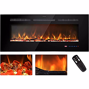 Kentsky 48 inches Electric Fireplace Inserts, Recessed and Wall Mounted Fireplace Heater, Linear Fireplace w/Thermostat, Remote & Touch Screen, Multicolor Flame, Timer, Log & Crystal, 750W/1500W