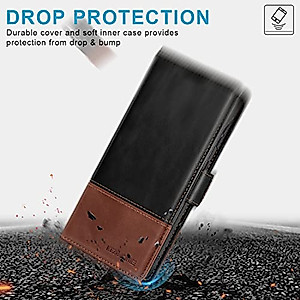 KEZiHOME Samsung Galaxy S23 Ultra Case, Genuine Leather [RFID Blocking], Card Slot Flip Magnetic Stand Cover (Black/Brown)