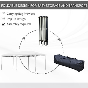 Outsunny 10' x 20' Pop Up Canopy Tent, Upgraded Heavy Duty Tents for Parties, Outdoor Instant Gazebo Sun Shade Shelter with Carry Bag, for Catering, Events, Wedding, Backyard BBQ, White