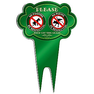 TOHAO No Peeing and No Pooping Dog Sign, Double Sided All Metal Yard Sign, Please Be Respectful, Keep Off The Grass, 15" x 9.5", UV Protected & Waterproof, Outdoor Use