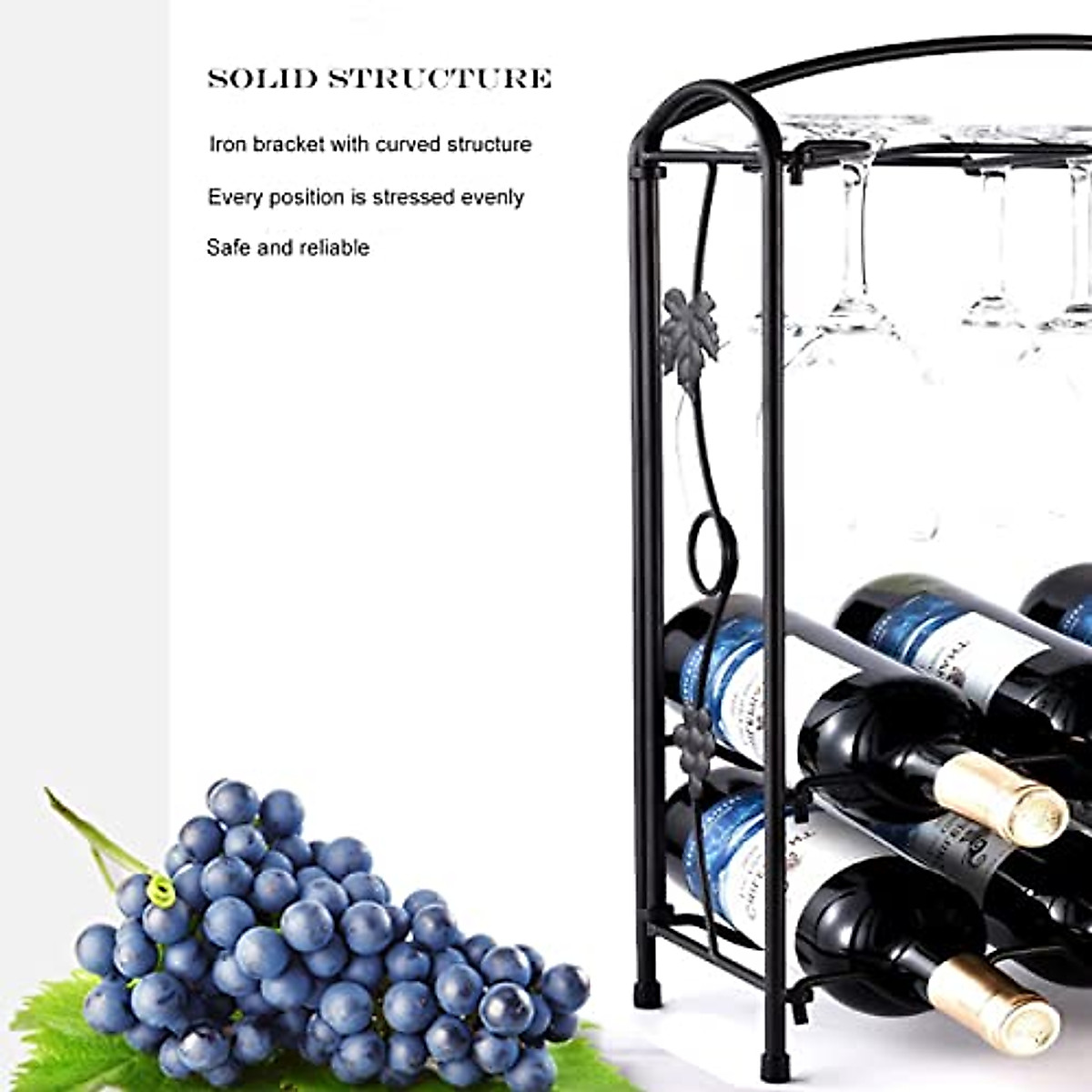 Countertop Wine Rack - Hold 8 Wine Bottles and 8 Glasses Multifunctional dis Assembly Small Wine Rack - 2 Tier Tabletop Wine Holder Stand for Cabinet, Pantry, Wine Bottle Storage（Black）