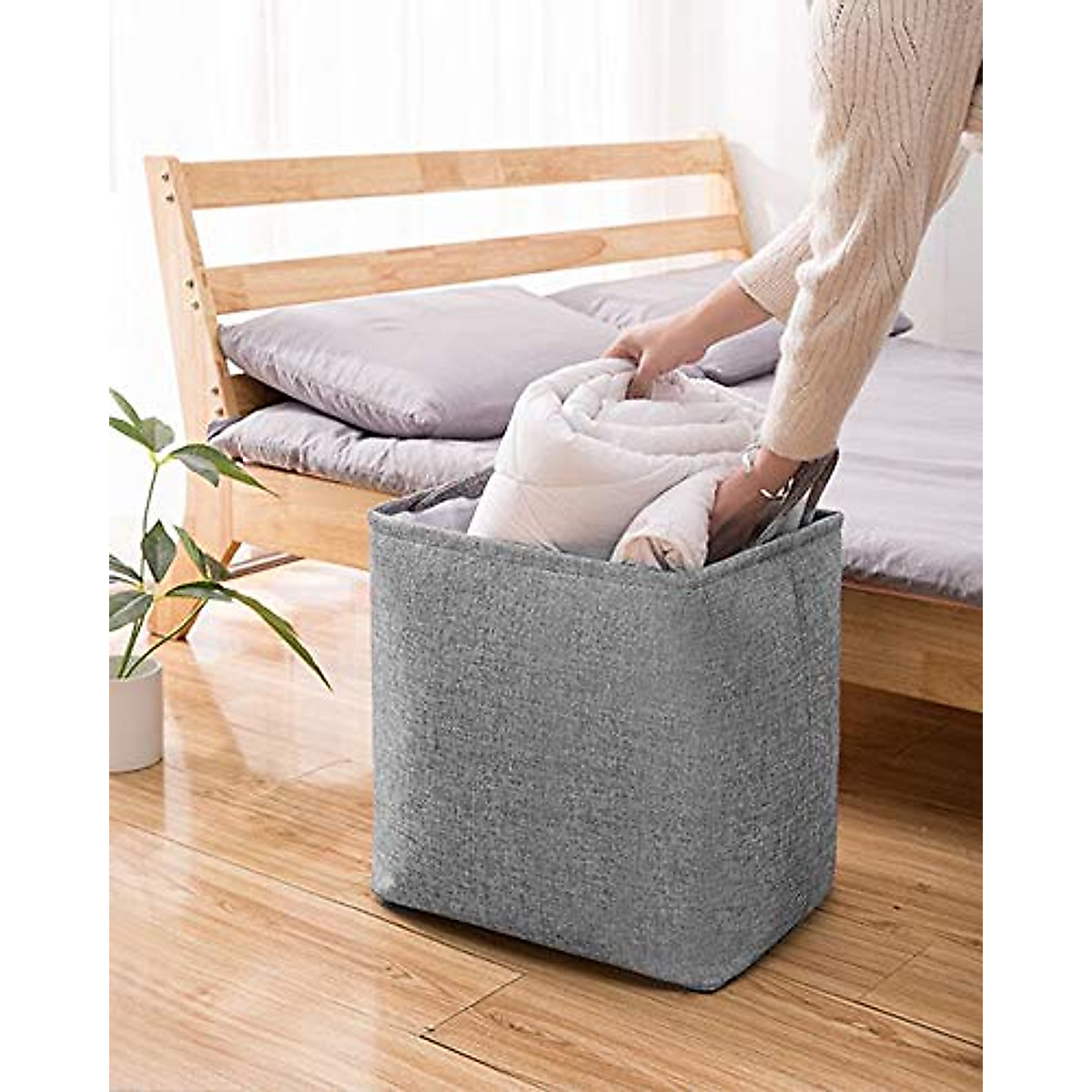 HS-TPP 75L Foldable Storage, Laundry Basket Drawstring, Fabric Storage Bin Basket ，Pet Storage Collection, Extended Handle for Easy Carrying, Used for Clothes and Toys, Grey，(18×15×23 inch)