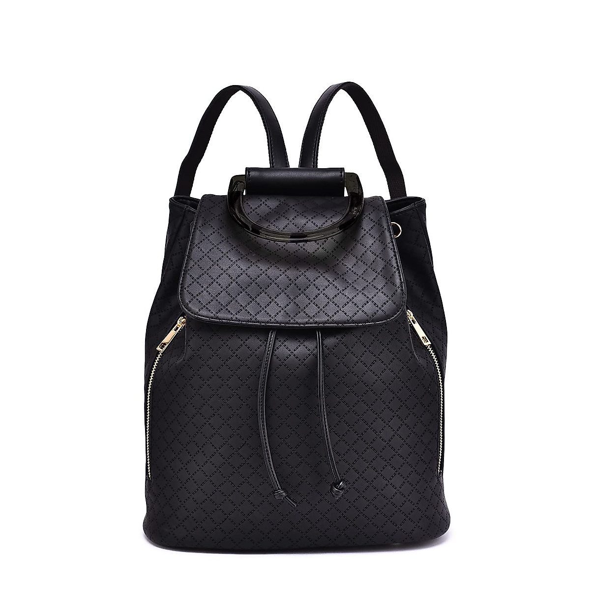 Mellow World Jordana Diamond Quilted Resin Handle Backpack for Women Black