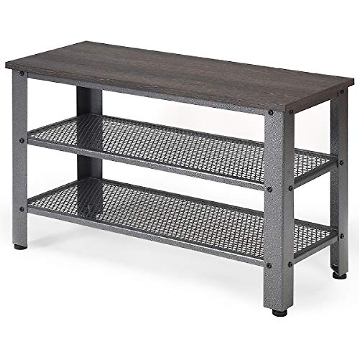 ADtest Industrial Bench, Entryway Rack with 2 Mesh Shelves, Shoe Storage Shelf Organizer, Sliver