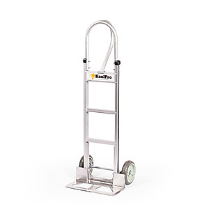 HaulPro Heavy Duty Hand Truck with Vertical Loop Handle - Aluminum Carts with Wheels - 500 Pound Capacity - 8" Wheels 52.25" H x 17.5" W with 17.75" x 9.5" Diecast Nose Plate