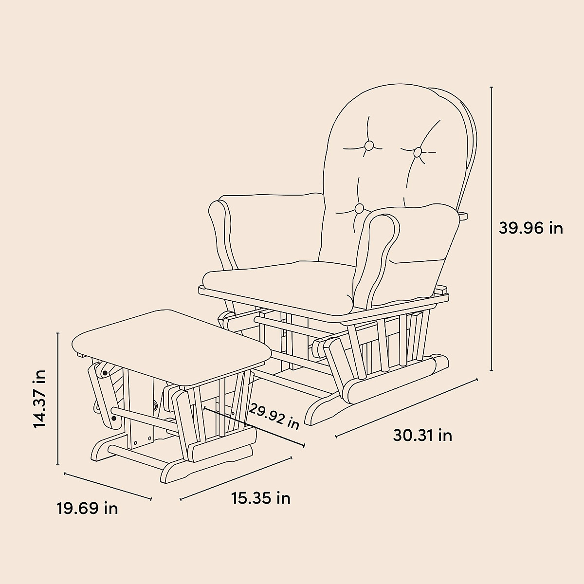 Storkcraft Premium Hoop Glider and Ottoman (White Base, Gray Cushion) – Padded Cushions with Storage Pocket, Smooth Rocking Motion, Easy to Assemble, Solid Hardwood Base