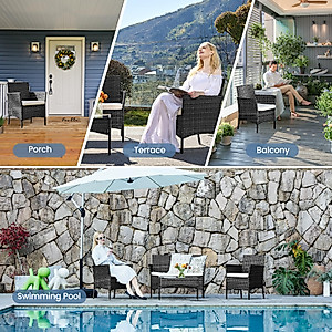 DUMOS Patio Furniture Set 4 Pieces, Outdoor Wicker Furniture with Coffee Table, Modern Rattan Patio Chairs Conversation Sets with Sofa for Garden, Terrace, Porch, Balconies, Lawns (Black and Beige)