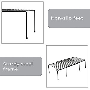 Smart Design Extendable Storage Shelf – Lengthen from 16 to 32.5 in., Black – Sturdy Steel Pantry Organizer with Rust-Resistant Finish and Non-Slip Feet for Easy Home Organization and Storage