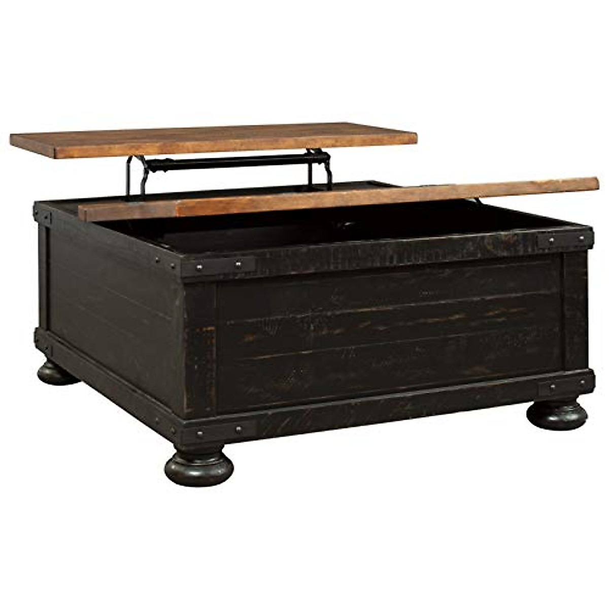 Signature Design by Ashley Valebeck Farmhouse Lift Top Coffee Table, 36 in x 36 in x 18 in & Valebeck Farmhouse Rectangular End Table with Storage, Distressed Brown & Black Finish