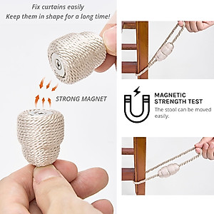 NICEEC 2 Pack Strong Magnetic Curtain Tiebacks Handmade Weave Side Rope Curtain Holdbacks Unique & Elegant Decorative Curtain Drape Tie Backs for Home & Office & Outdoor Window Drapery (Beige)