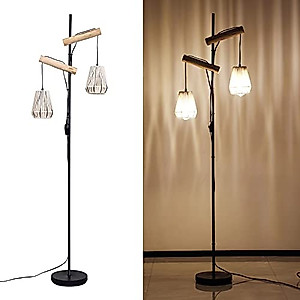 Eusamxon Floor Lamps Boho Farmhouse Hanging Floor Lamp in Natural Cotton Rope,Bohemian Lampshade Handmade Rustic Stylish Floor Lamps for Bedroom Living Room Office Home Décor